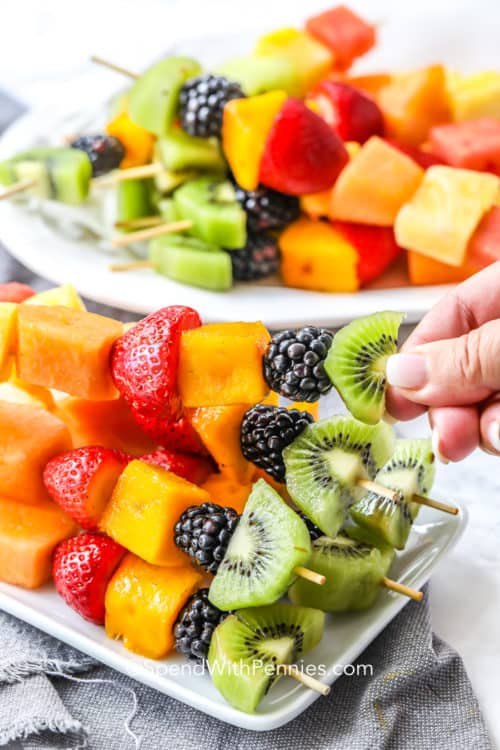 Rainbow Fruit Kabobs {and dip recipe} - Spend With Pennies