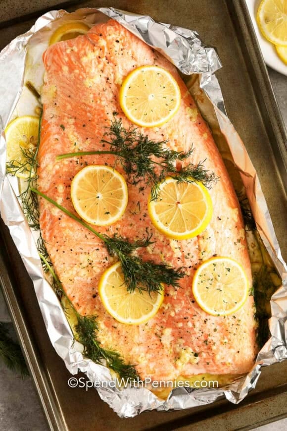 Garlic Butter Baked Salmon {whole or fillets} - Spend With Pennies