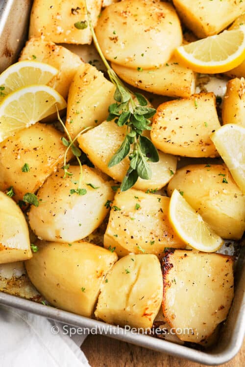 Greek Style Lemon Roasted Potatoes {So Flavorful!} - Spend With Pennies