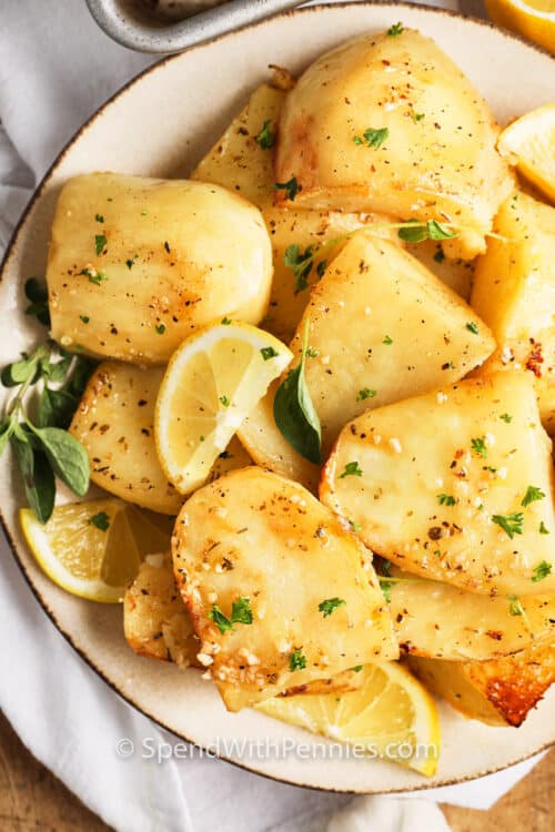 Greek Style Lemon Roasted Potatoes {So Flavorful!} - Spend With Pennies