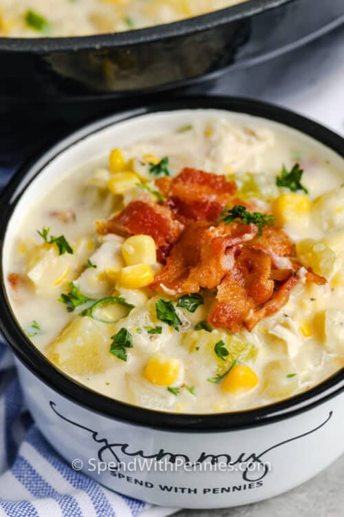 Chicken Corn Chowder with Bacon (Freezes Well!) - Spend With Pennies