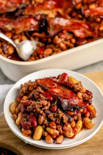 Cowboy Beans (Topped with Bacon!) - Spend With Pennies