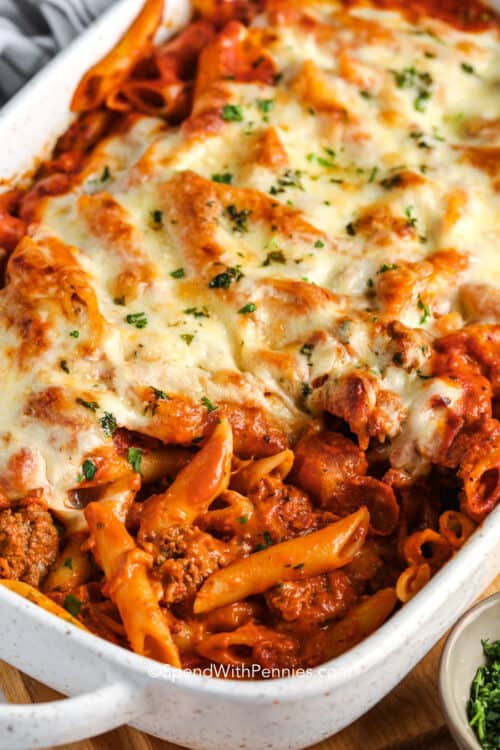 Baked Mostaccioli (with tomato cream sauce) - Spend With Pennies